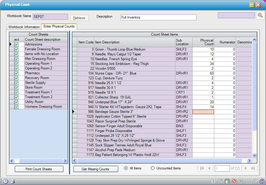 Enter Physical Counts / Close Workbook