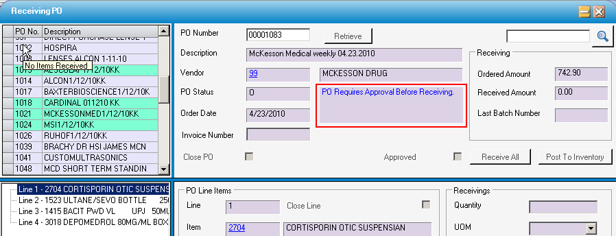 Receive Purchase Order