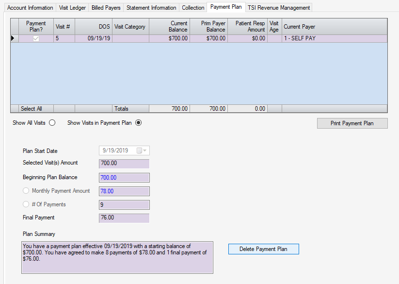 Payment Plan Tab